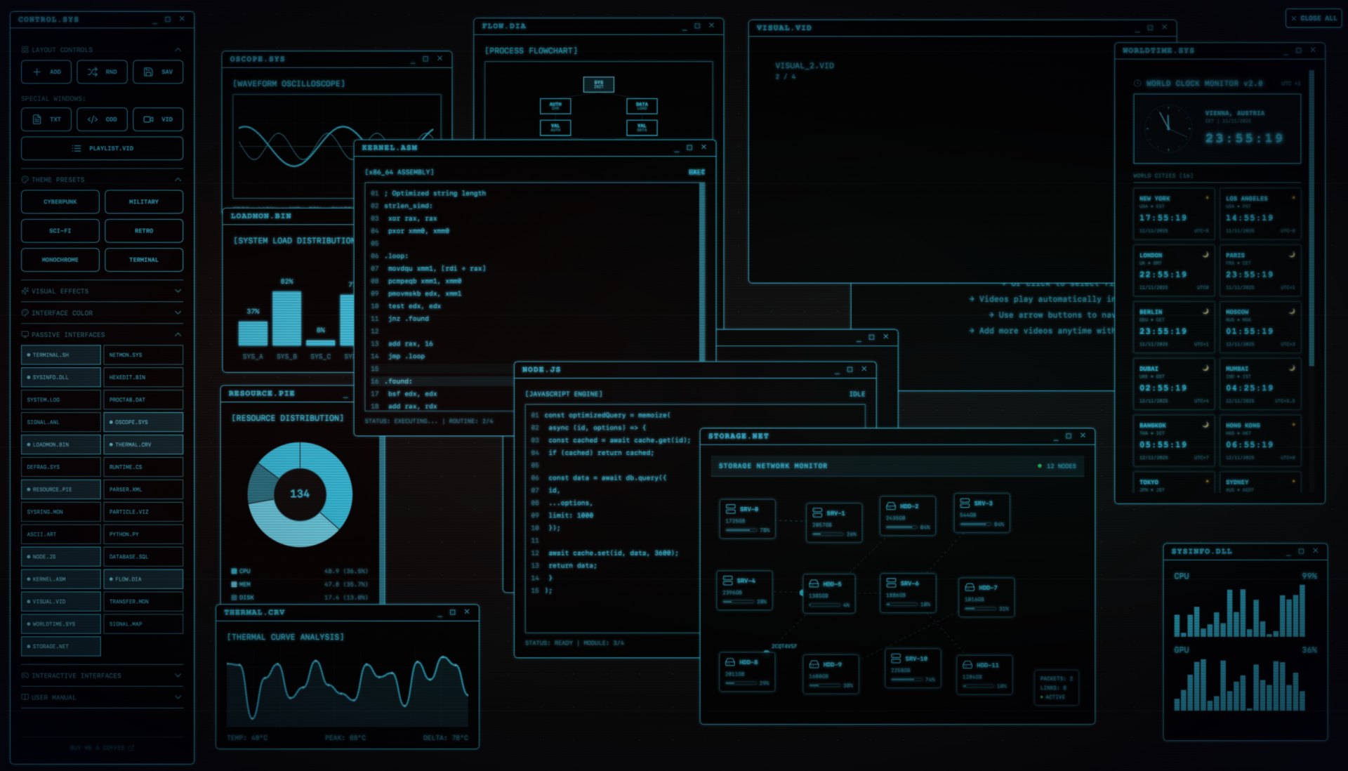 Hollywood UI – Futuristic Hacker Interface Simulator