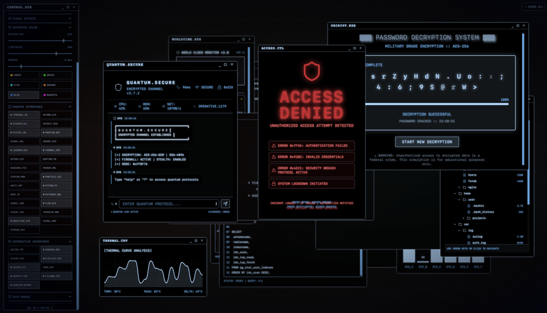 Hollywood UI – Futuristic Hacker Interface Simulator